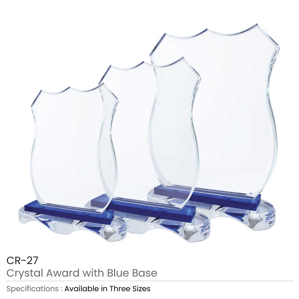 Crystal Awards with Blue Base and Box | Promotional Gifts Suppliers